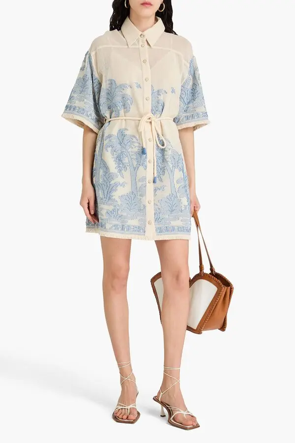 Zimmermann Frayed Cotton Jacquard Mini Shirt Dress