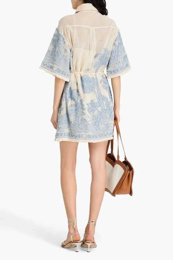 Zimmermann Frayed Cotton Jacquard Mini Shirt Dress