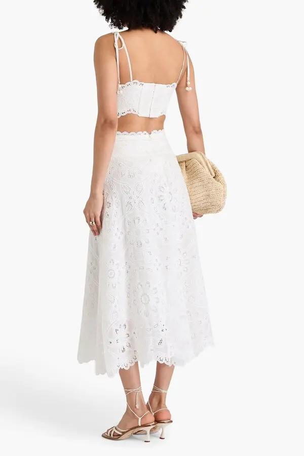 Zimmermann Broderie Anglaise Cotton Midi Skirt