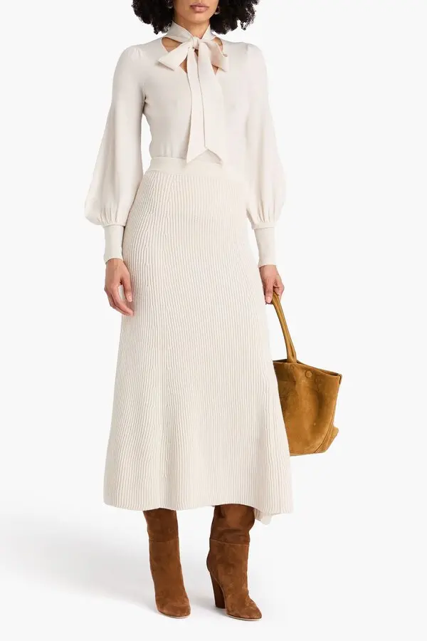 Zimmermann Ribbed Wool Midi Skirt - Ecru