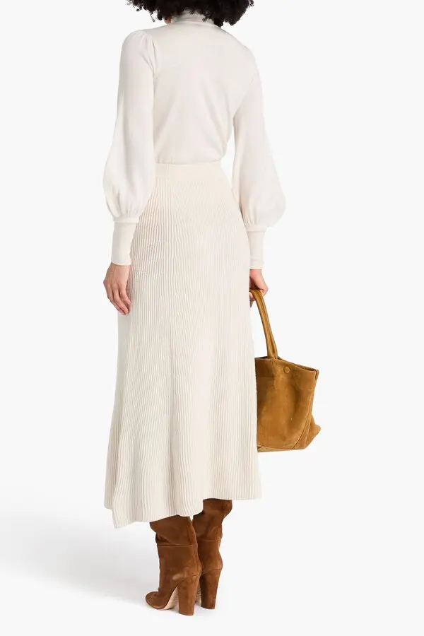 Zimmermann Ribbed Wool Midi Skirt - Ecru