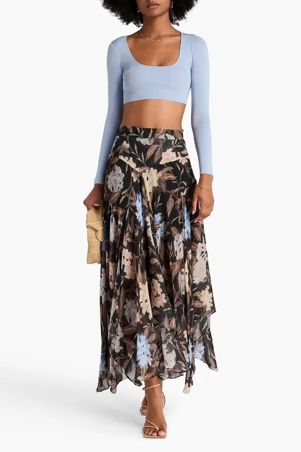 Zimmermann Pleated Floralprint Georgette Maxi Skirt