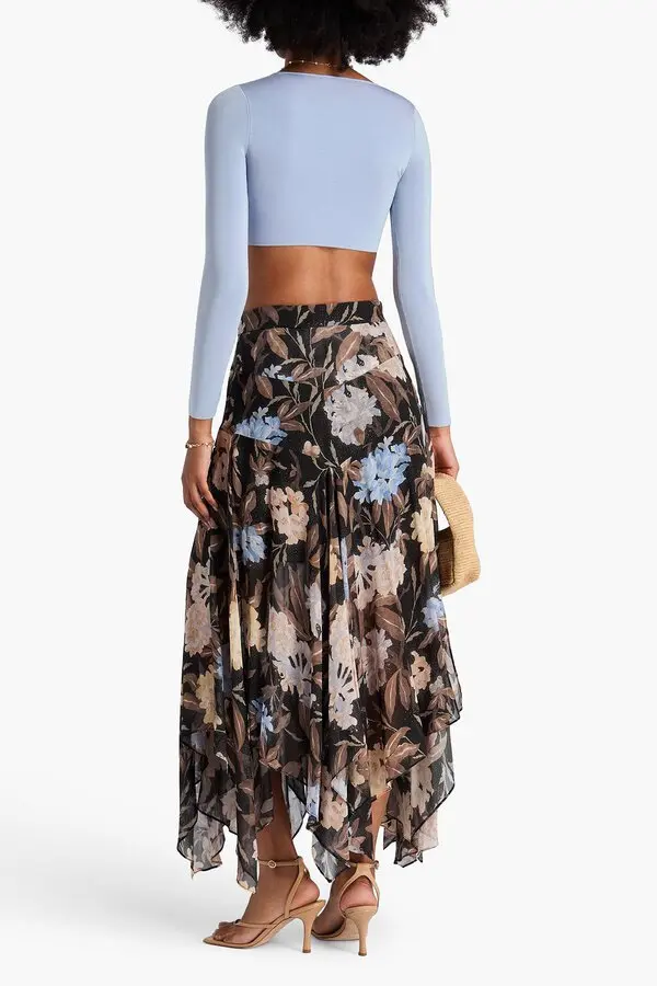 Zimmermann Pleated Floralprint Georgette Maxi Skirt