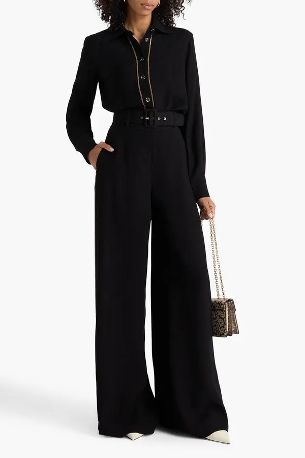 Zimmermann Chainembellished Crepe Wideleg Pants - Black