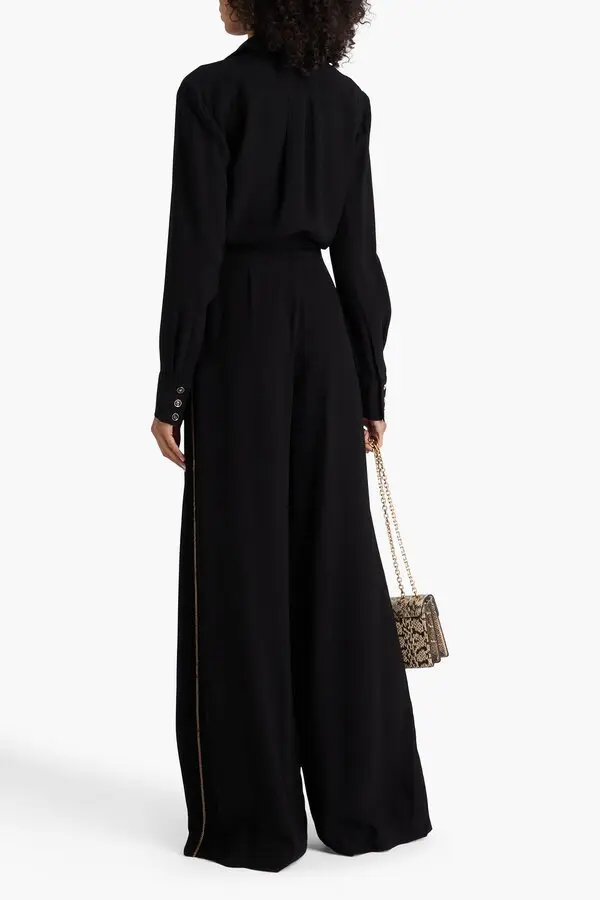Zimmermann Chainembellished Crepe Wideleg Pants - Black