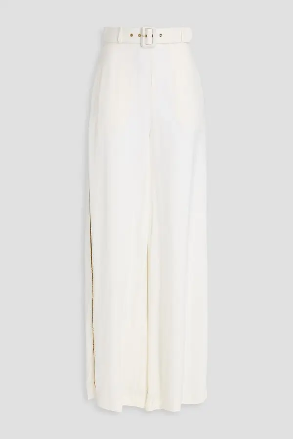 Zimmermann Chain-embellished Crepe Wide-leg Pants - Ivory
