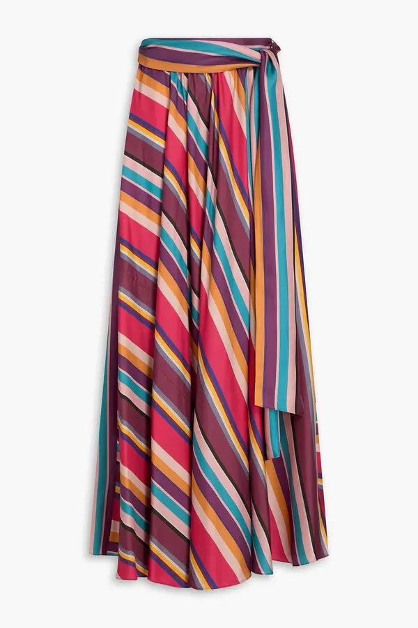 Zimmermann Belted Striped Silk-twill Maxi Skirt - Multicolor