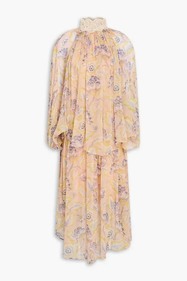 Zimmermann Layered Floralprint Crepe De Chine Midi Dress - Blush