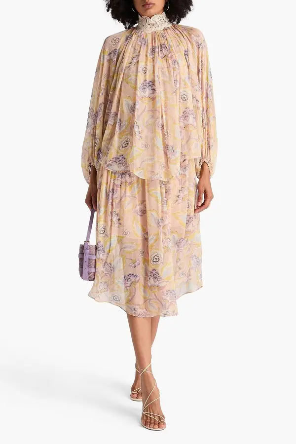 Zimmermann Layered Floral-print Crepe De Chine Midi Dress