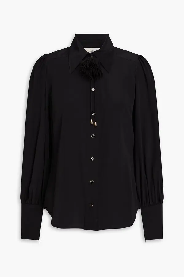 Zimmermann Appliquéd Crepe De Chine Shirt - Black