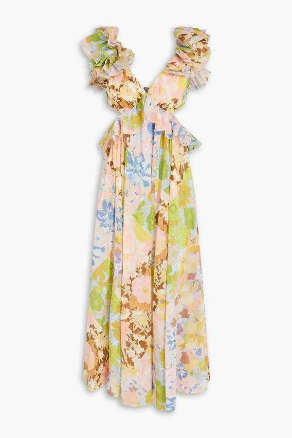 Zimmermann Cutout Ruffled Printed Cotton Midi Dress - Multicolor