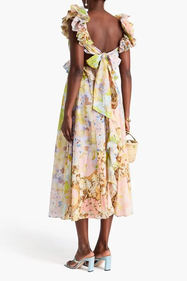 Zimmermann Cutout Ruffled Printed Cotton Midi Dress