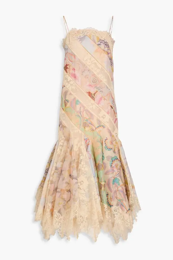 Zimmermann Floral Print Cotton-blend Lace And Organza Maxi Dress - Blush
