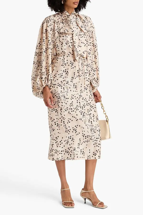 Zimmermann Printed Silk-twill Midi Dress With Pussy-bow Necktie