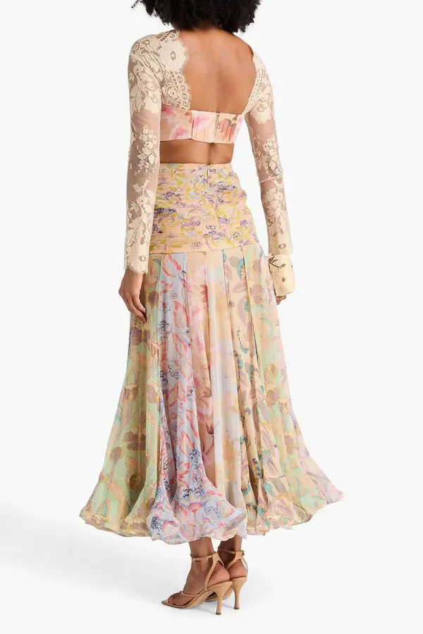 Zimmermann Lila" Floral Print Silk Georgette And Lace Maxi Dress
