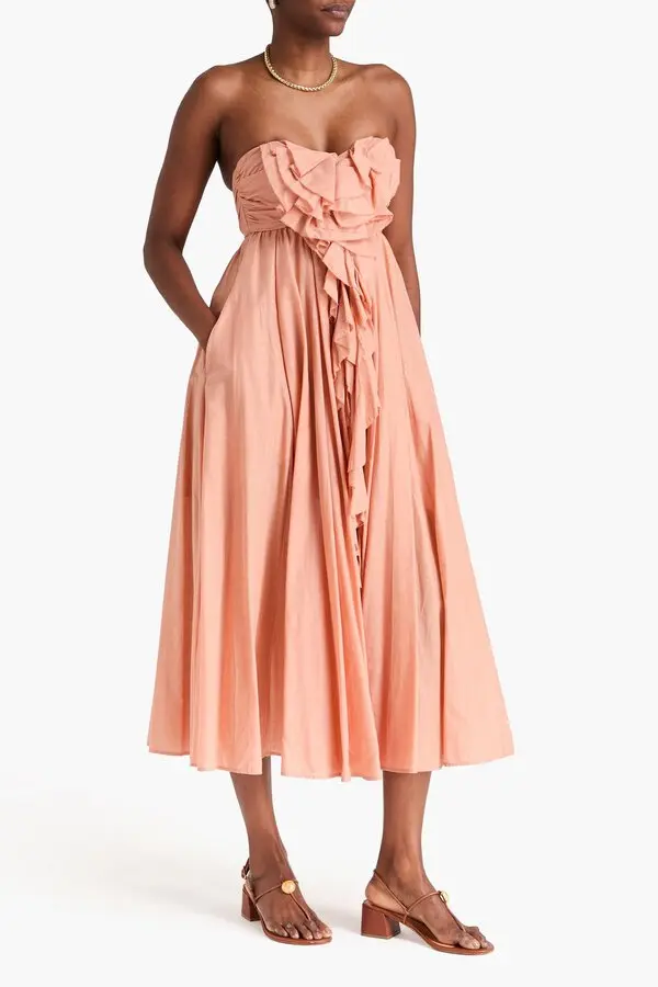 Zimmermann Strapless Ruffled Cottonmousseline Midi Dress