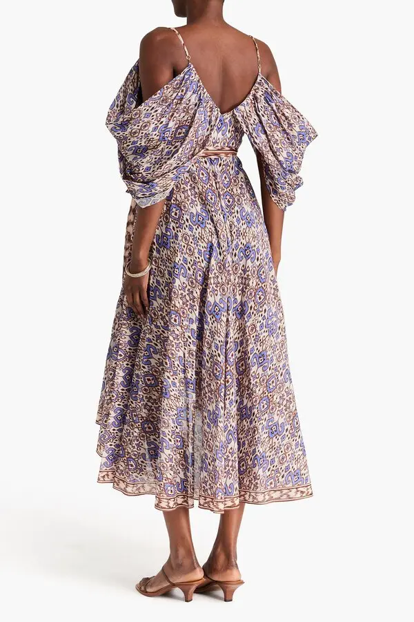 Zimmermann Coldshoulder Printed Cotton Midi Wrap Dress