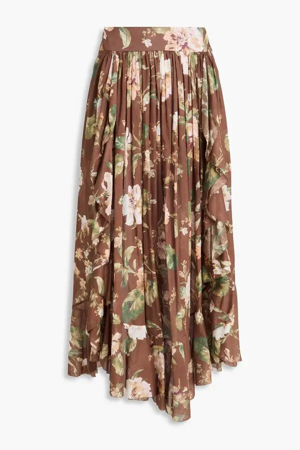 Zimmermann Ruffled Floralprint Cotton Midi Skirt