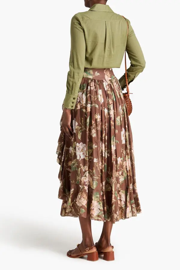 Zimmermann Ruffled Floralprint Cotton Midi Skirt