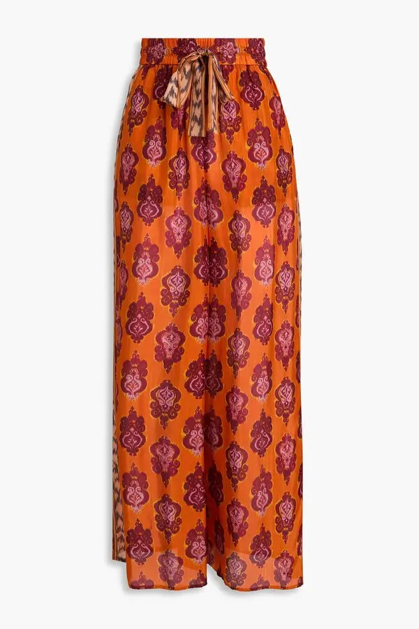 Zimmermann Wylie Printed Silk Crepe De Chine Wideleg Pants - Orange
