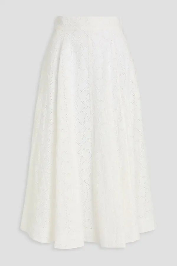 Zimmermann Broderie Anglaise Linen Midi Skirt - Ivory
