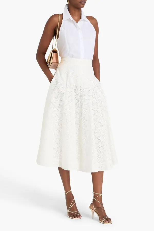 Zimmermann Broderie Anglaise Linen Midi Skirt