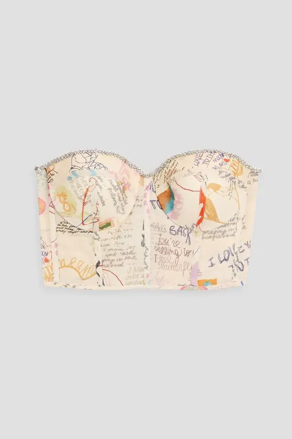 Zimmermann Strapless Printed Linen And Silk-blend Bustier Top - Ivory