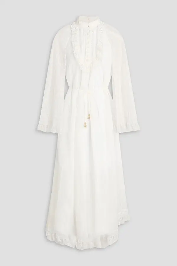 Zimmermann Ruffled Lacepaneled Gauze Midi Dress