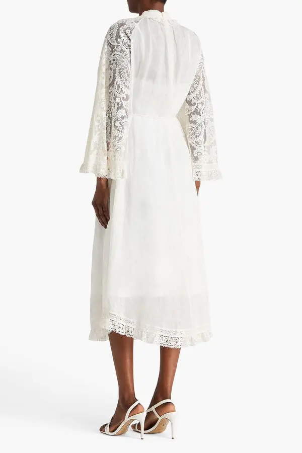Zimmermann Ruffled Lacepaneled Gauze Midi Dress
