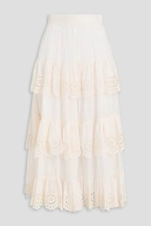 Zimmermann Tiered Broderie Anglaise Cotton Midi Skirt - Ivory