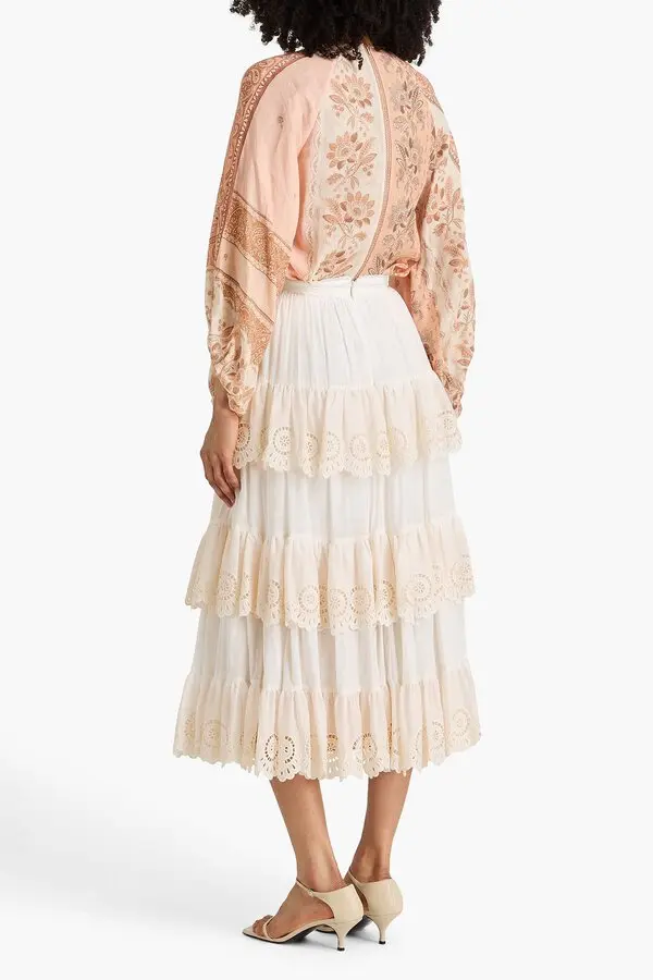 Zimmermann Tiered Broderie Anglaise Cotton Midi Skirt