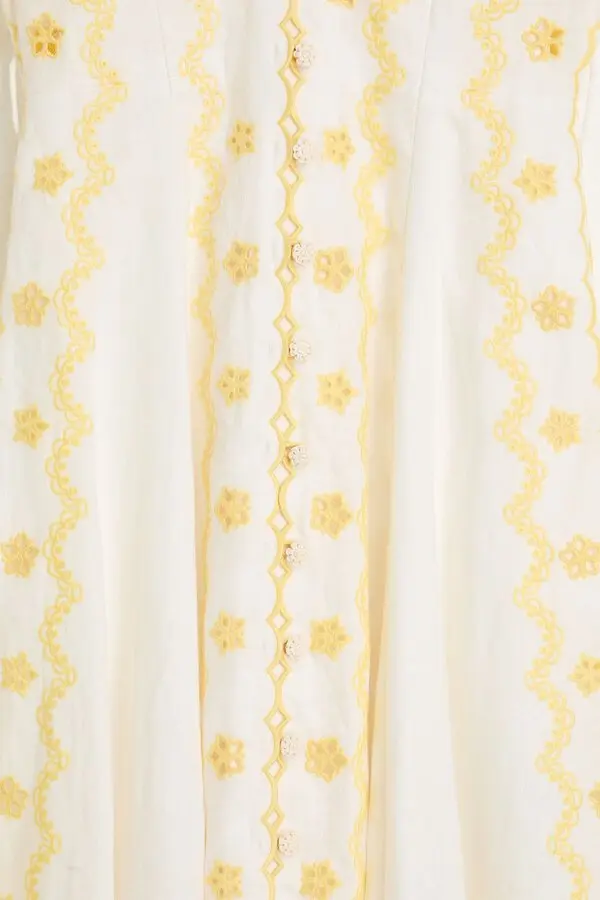 Zimmermann Belted Embroidered Linen Midi Shirt Dress