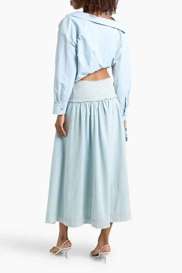 Zimmermann Smocked Denim Midi Skirt