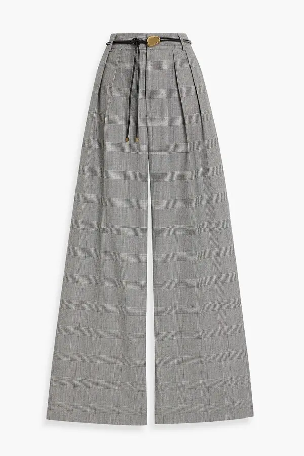 Zimmermann Belted Prince Of Wales Checked Woolblend Wideleg Pants - Black