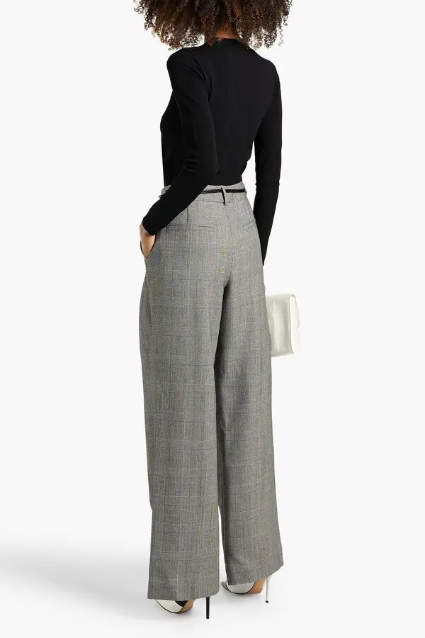 Zimmermann Belted Prince Of Wales Checked Wool-blend Wide-leg Pants