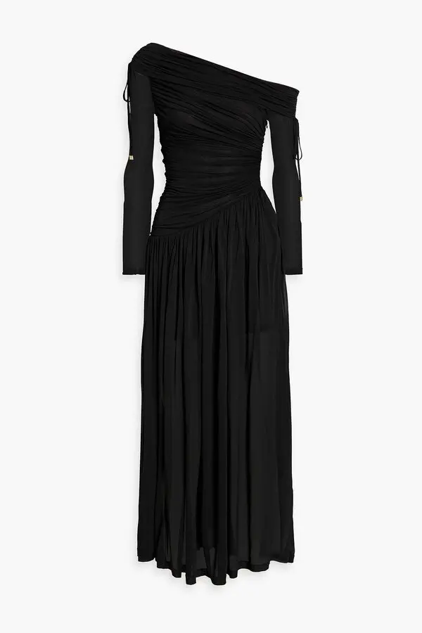 Zimmermann Off-the-shoulder Ruched Stretch-jersey Maxi Dress - Black
