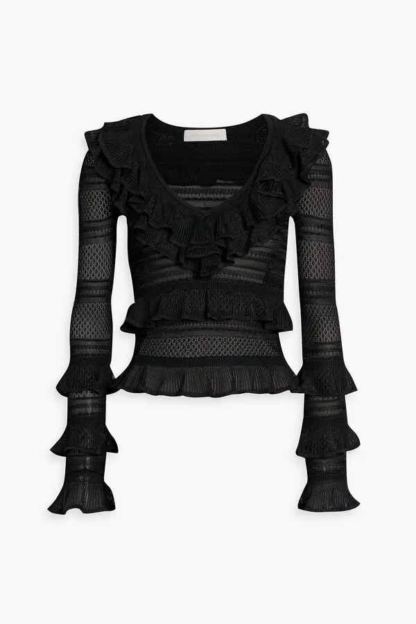 Zimmermann Ruffled Crochetknit Top