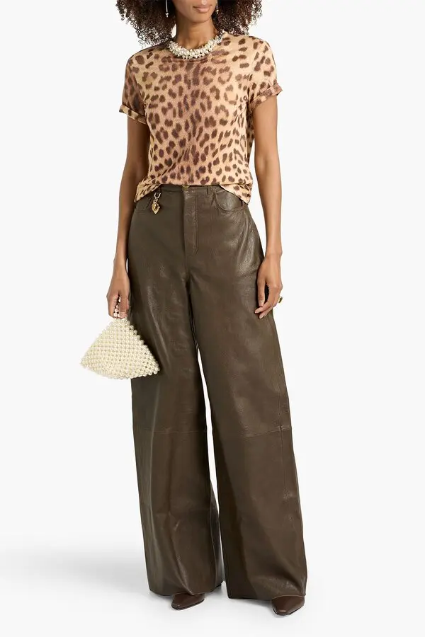 Zimmermann Embellished Leopardprint Linenjersey Tshirt