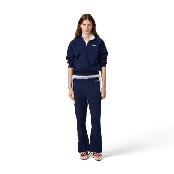 Miu Miu Technical Fabric Track Jacket With Striped Sleeves