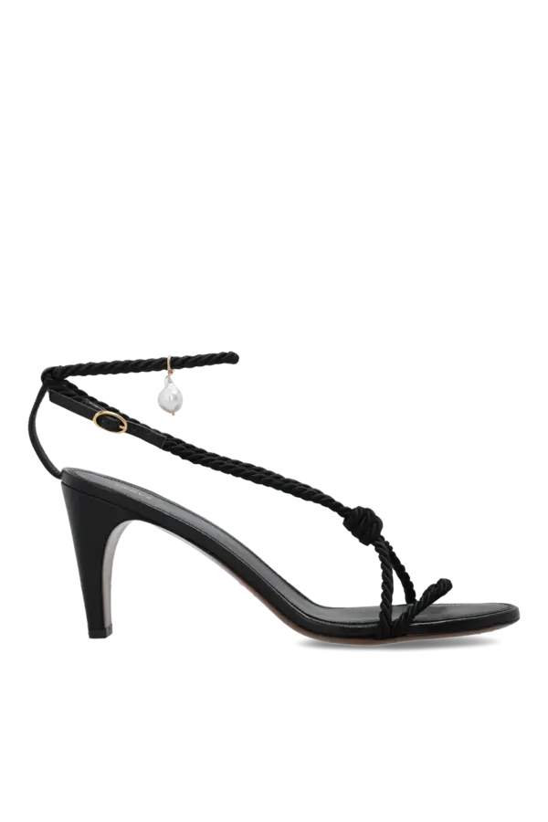 NEOUS Heeled Sandals With Braided Straps And Pearl Embellishment - Black