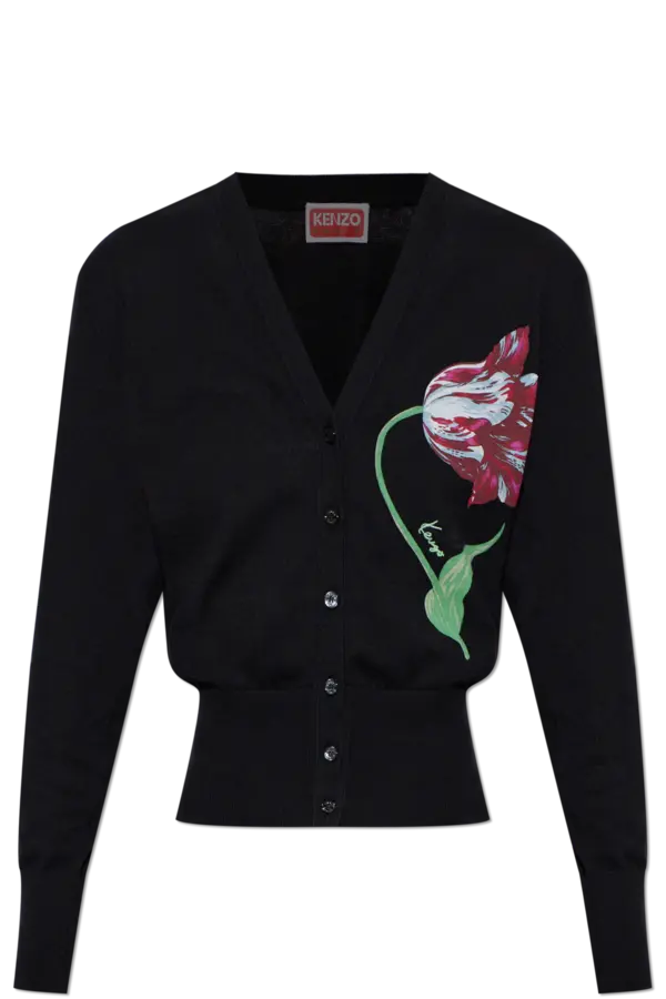 Kenzo Cardigan With Floral Motif - Black