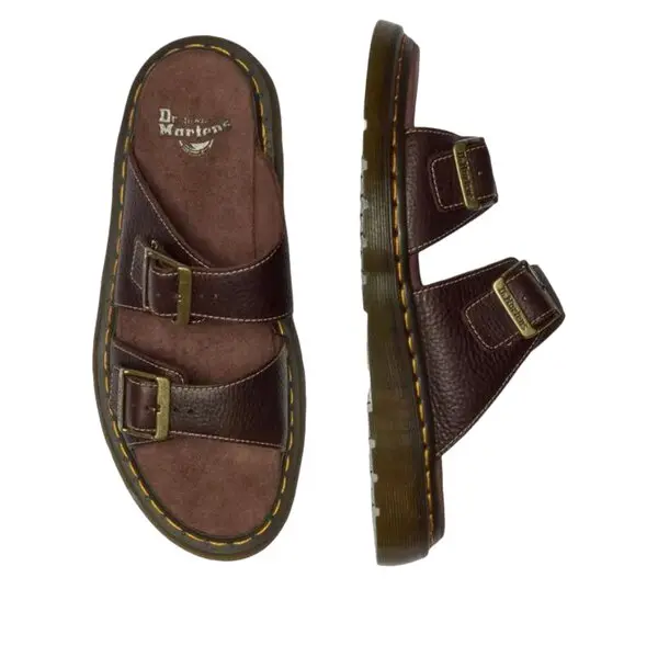 Dr. Martens Josef Slide Grizzly Leather Sandals - Dark Brown