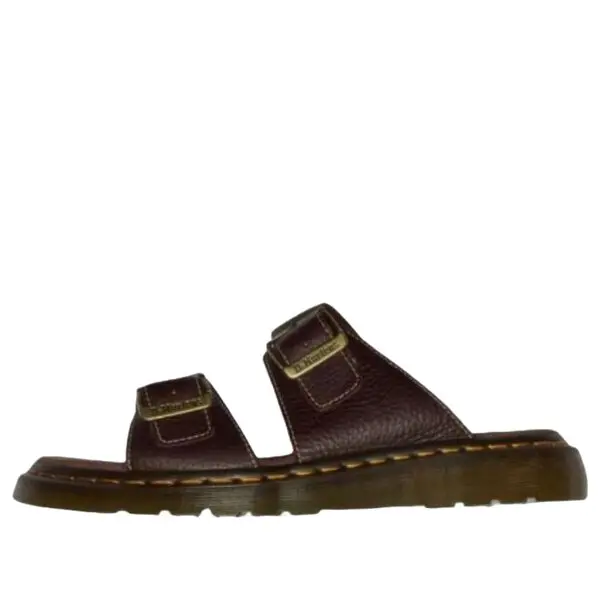 Dr. Martens Josef Slide Grizzly Leather Sandals - Dark Brown