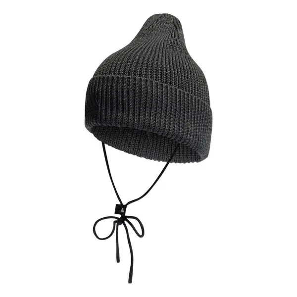 Adidas Ribbed Knit Beanie With Drawstring Tie - Black