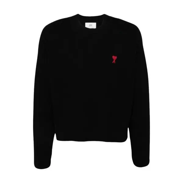 AMI Paris Small Heart Logo Ribbed Crewneck - Black