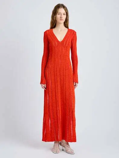 Proenza Schouler Maelle Dress In Drop Needle Tweed - Red Multi