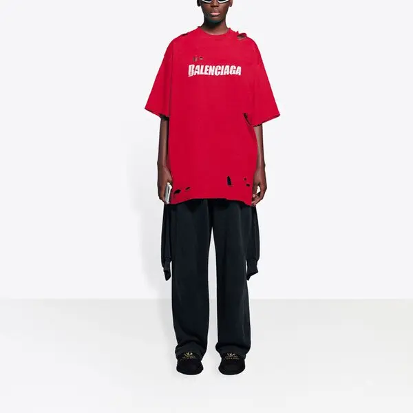 Balenciaga Alphabet Printing Pattern Hole Round Neck Short Sleeve
