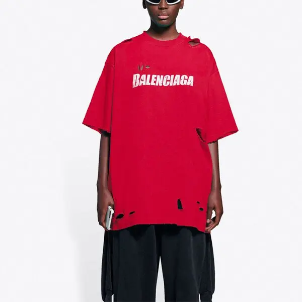Balenciaga Alphabet Printing Pattern Hole Round Neck Short Sleeve
