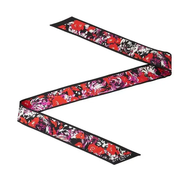 Givenchy Ss26 Bandeau In Silk With Floral Print 'black Fuchsia