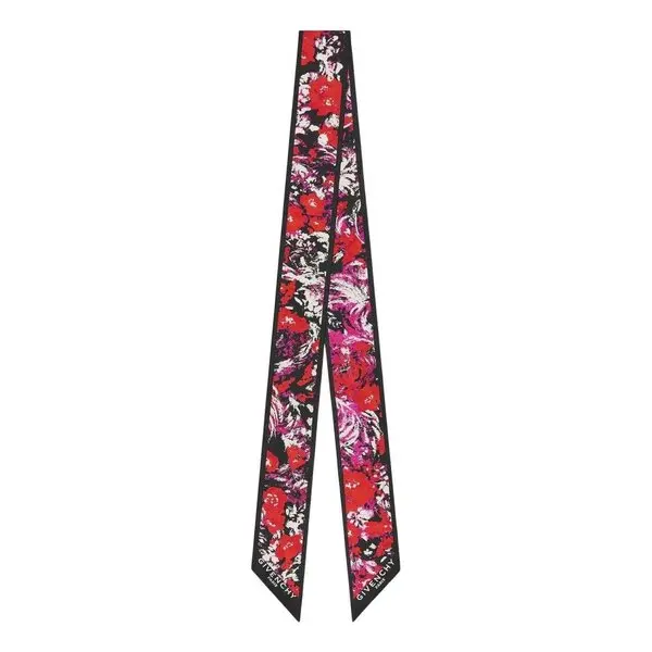 Givenchy Ss26 Bandeau In Silk With Floral Print 'black Fuchsia - Black/fuchsia